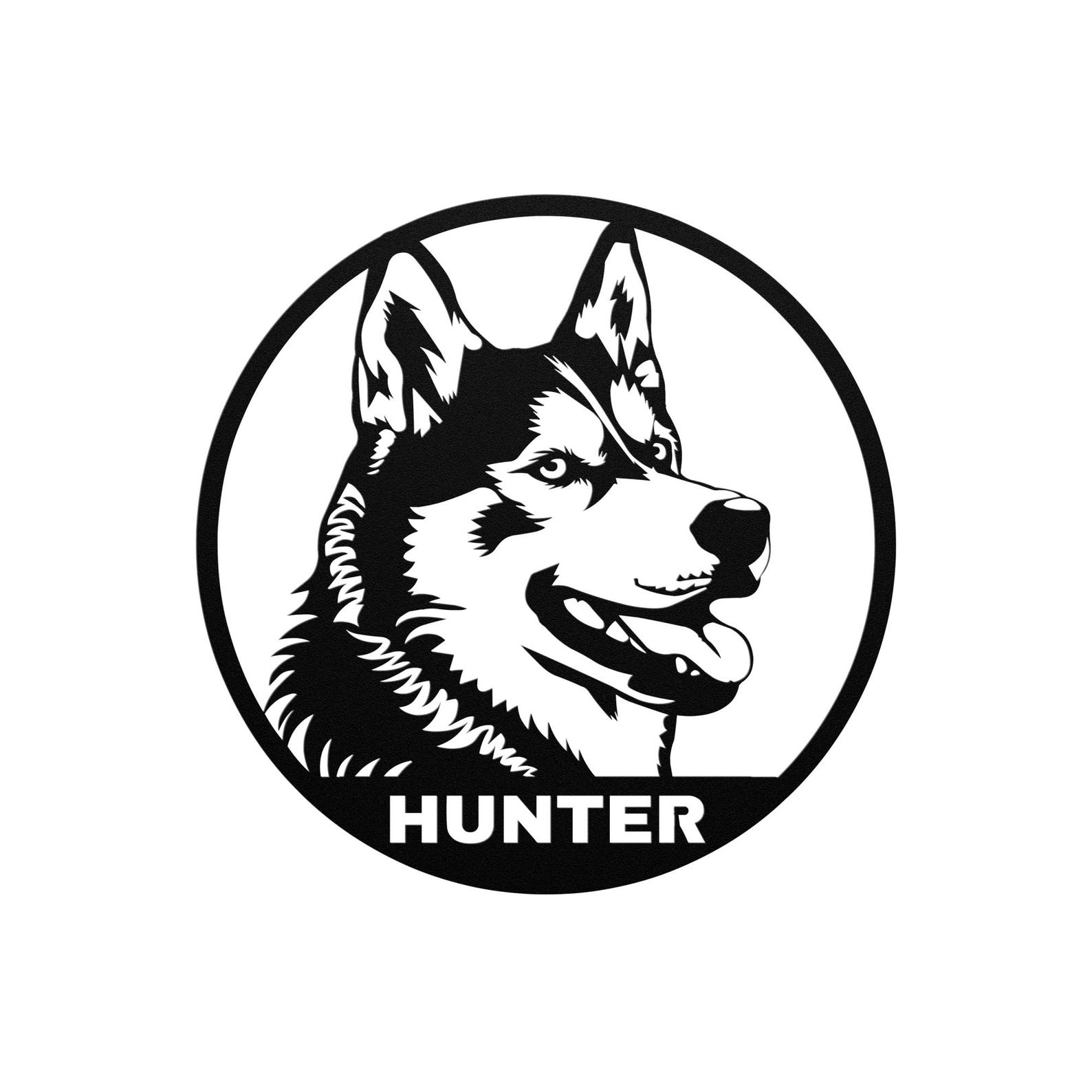 Cute Siberian Husky Portrait Metal Sign, Husky Silhouette Round Metal Sign, Pet Memorial, Custom ...