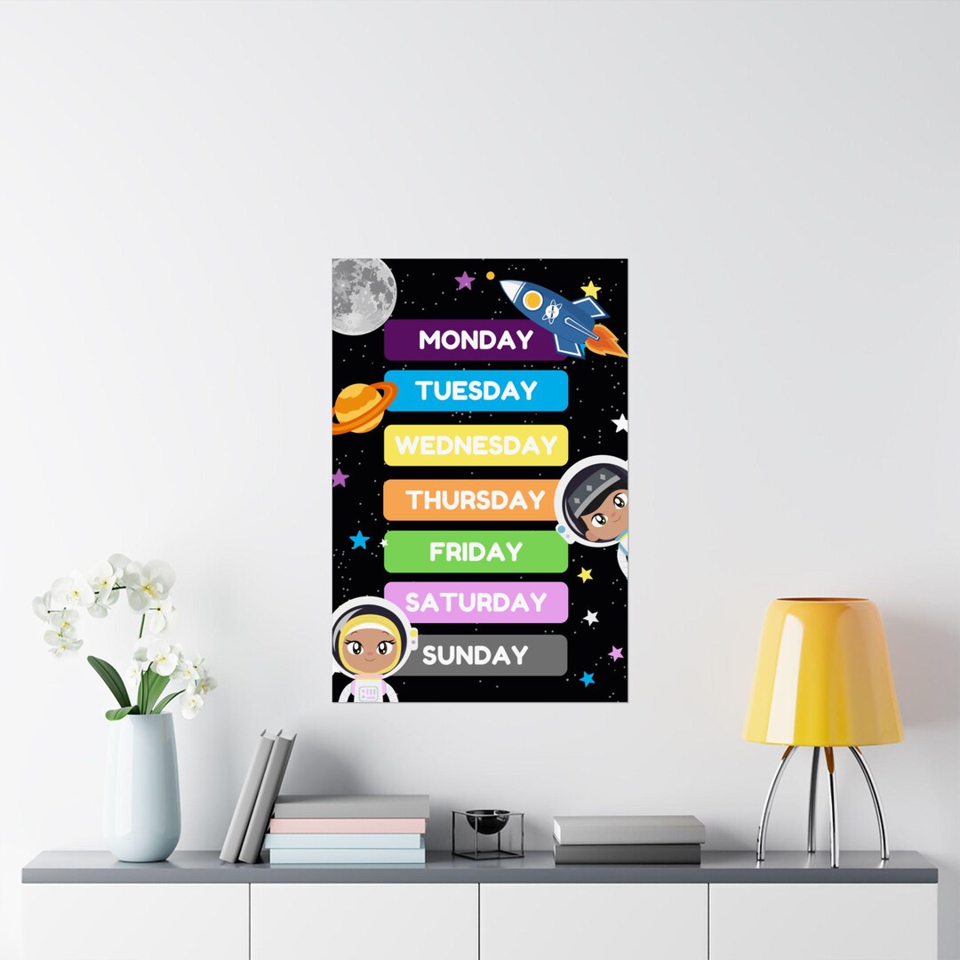 Days of the Week Poster-muslim Children in Space-islamic School Poster ...