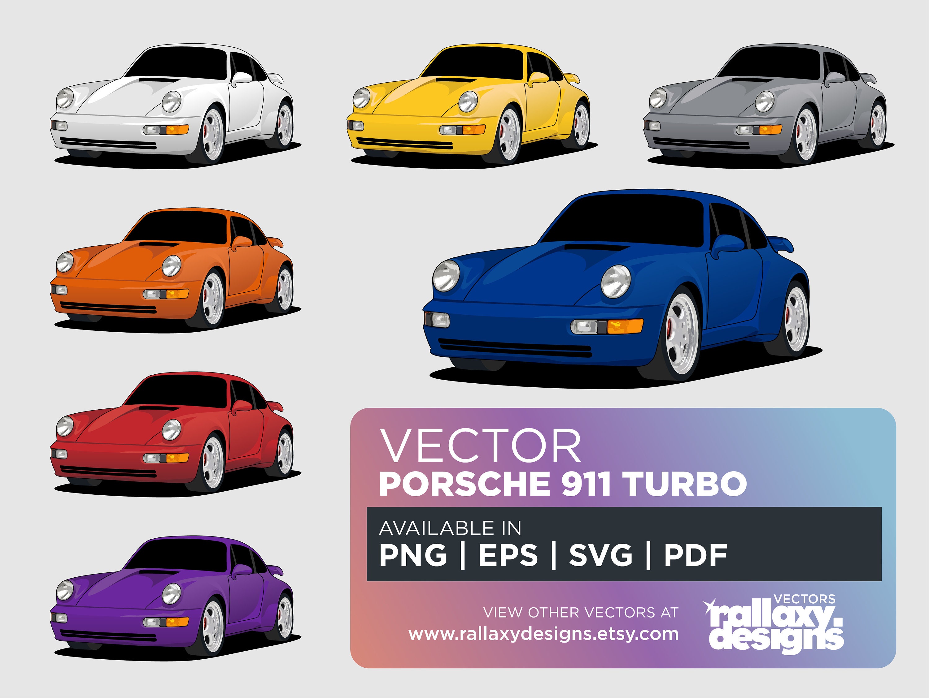 Porsche 911 Turbo Car Pack Automotive, Vector Collection, Digital Art ...