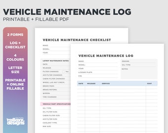 Vehicle Maintenance Log Printable, Vehicle Service Tracker, Vehicle ...