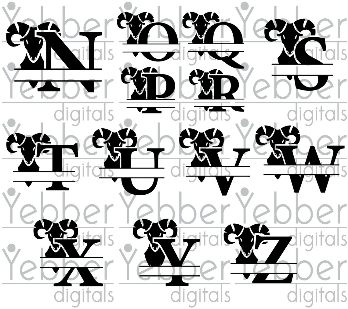 Split Monogram Alphabet SVG, Zodiac Star Sign Files, Aries Initials ...