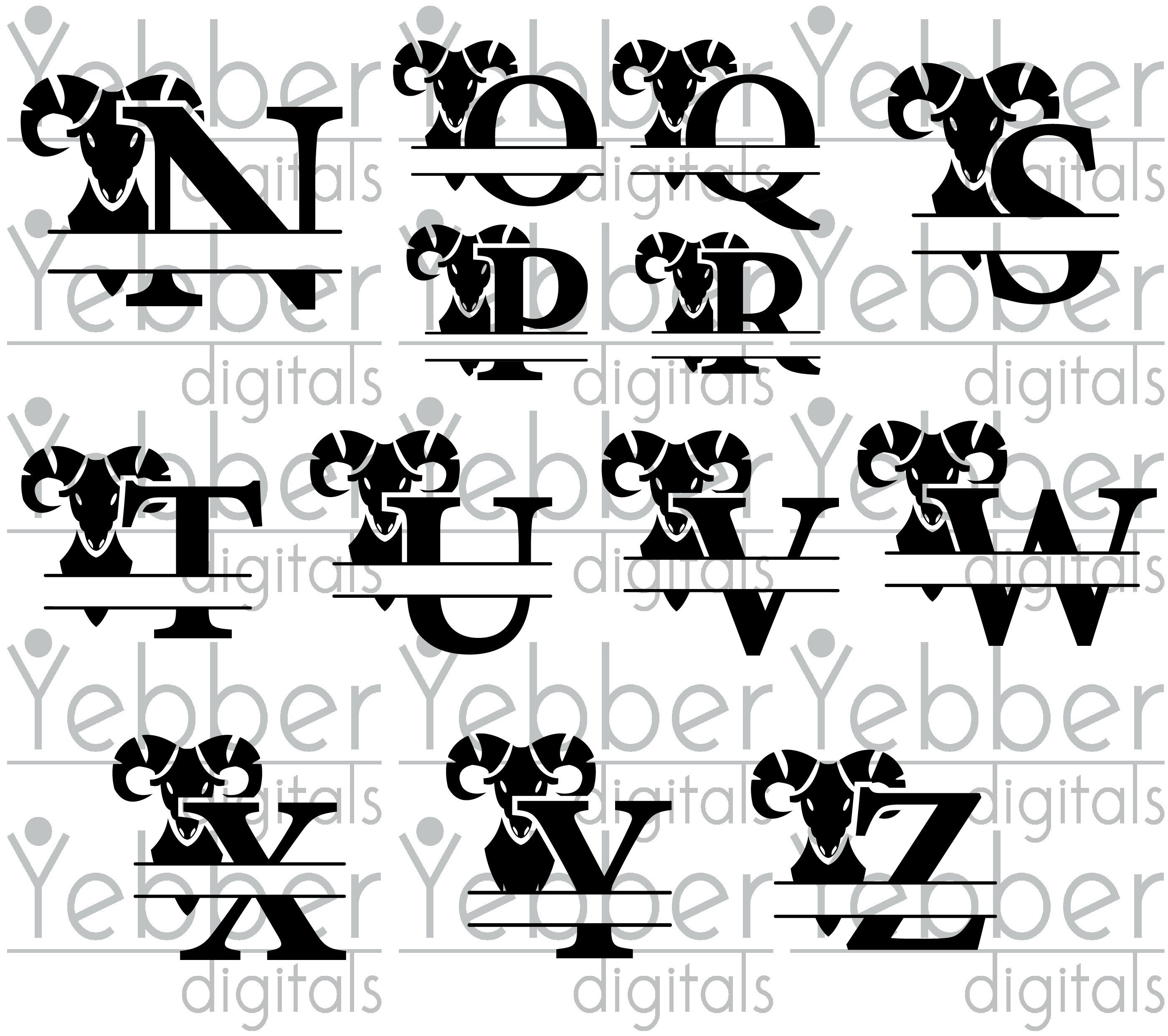 Split Monogram Alphabet SVG, Zodiac Star Sign Files, Aries Initials ...