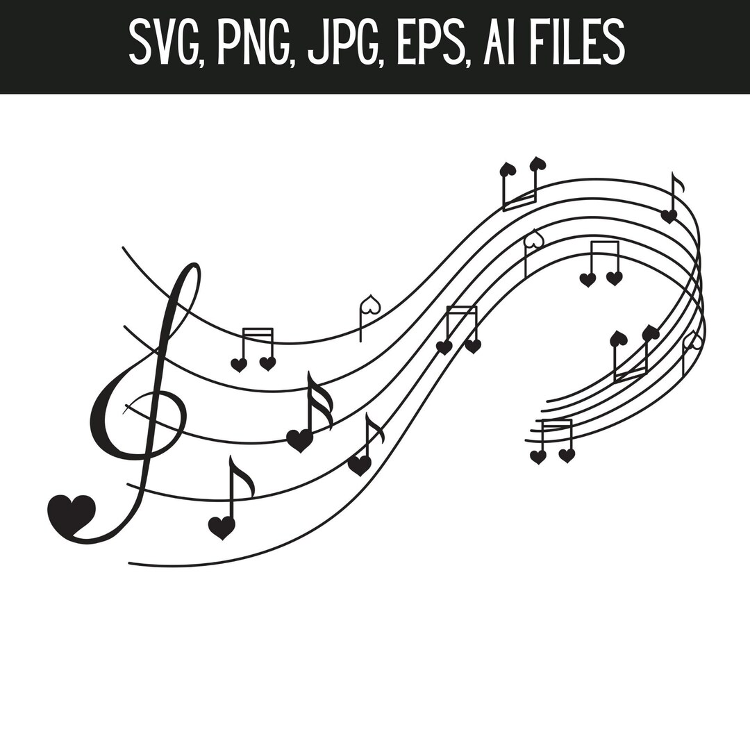 Heart Music Notes SVG Instant Download Sheet Music PNG - Etsy