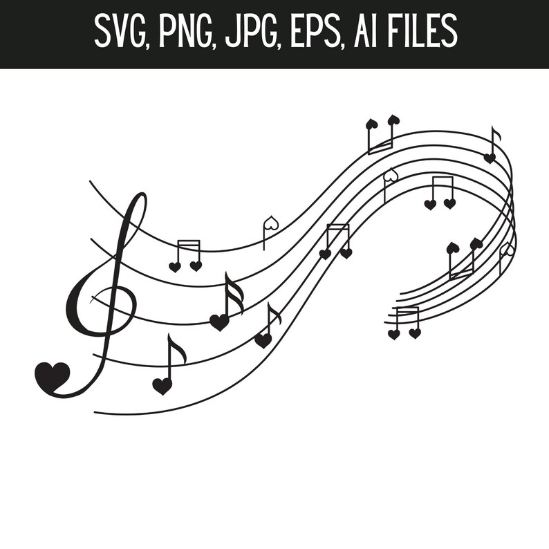 Heart Music Notes SVG Instant Download Sheet Music PNG - Etsy