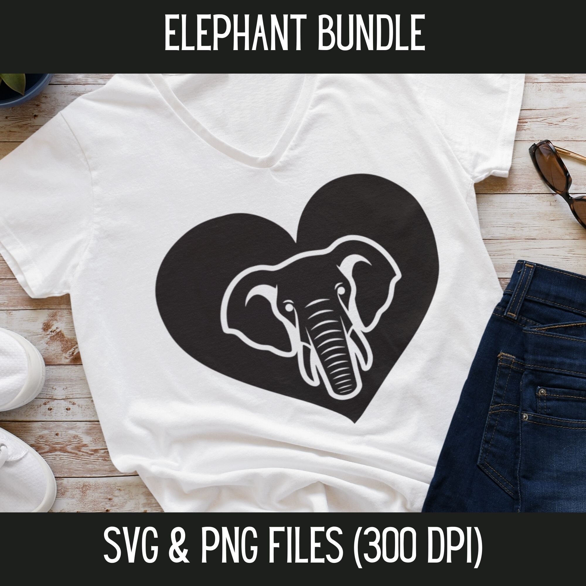 Elephant SVG Bundle, Cute Elephant Heart, Safari Elephant PNG, Elephant ...