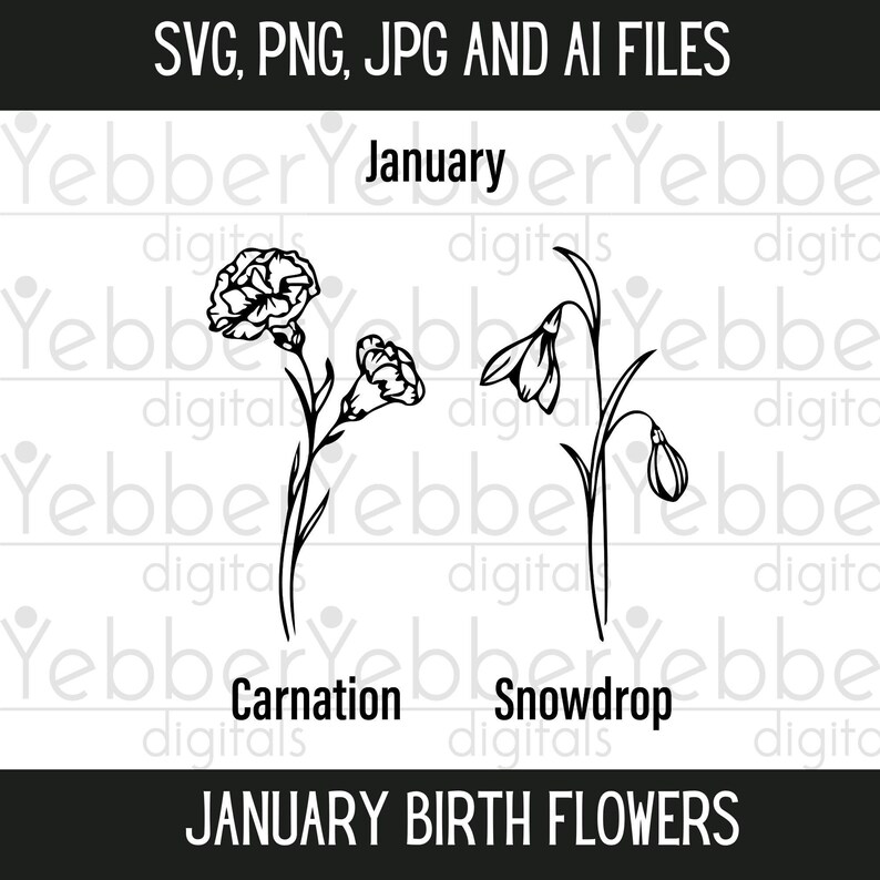Birth Flowers SVG, January Bloom Sign, Seasonal Floral, Herbal ...