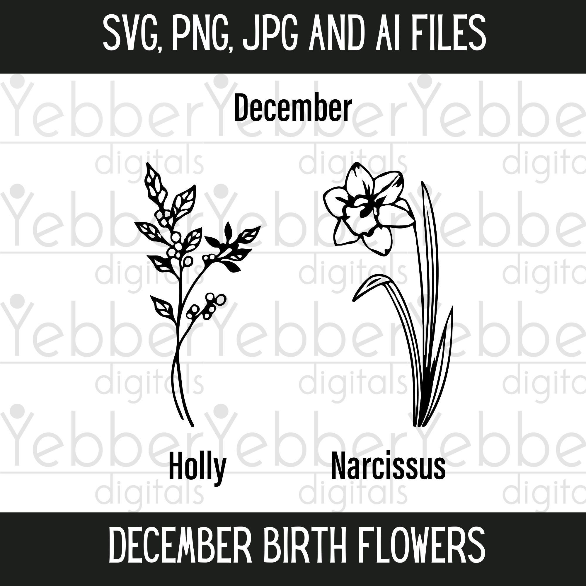 Birth Flowers SVG, December Bloom Sign, Seasonal Floral, Herbal ...