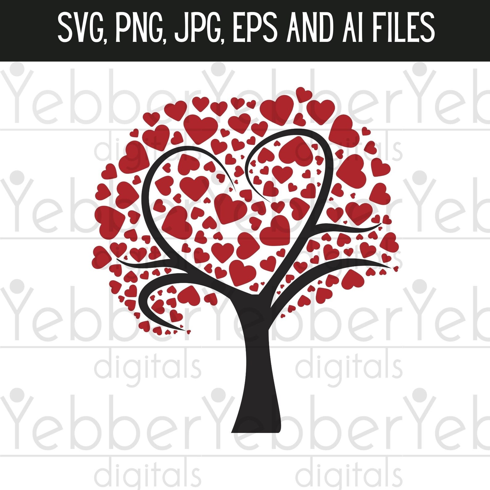 Love Heart Tree SVG, Valentine's Day PNG, Heart-shaped Clipart, Cutfile ...