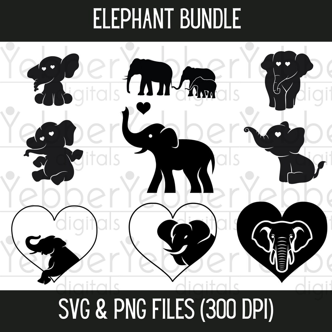 Elephant SVG Bundle, Cute Elephant Heart, Safari Elephant PNG, Elephant ...