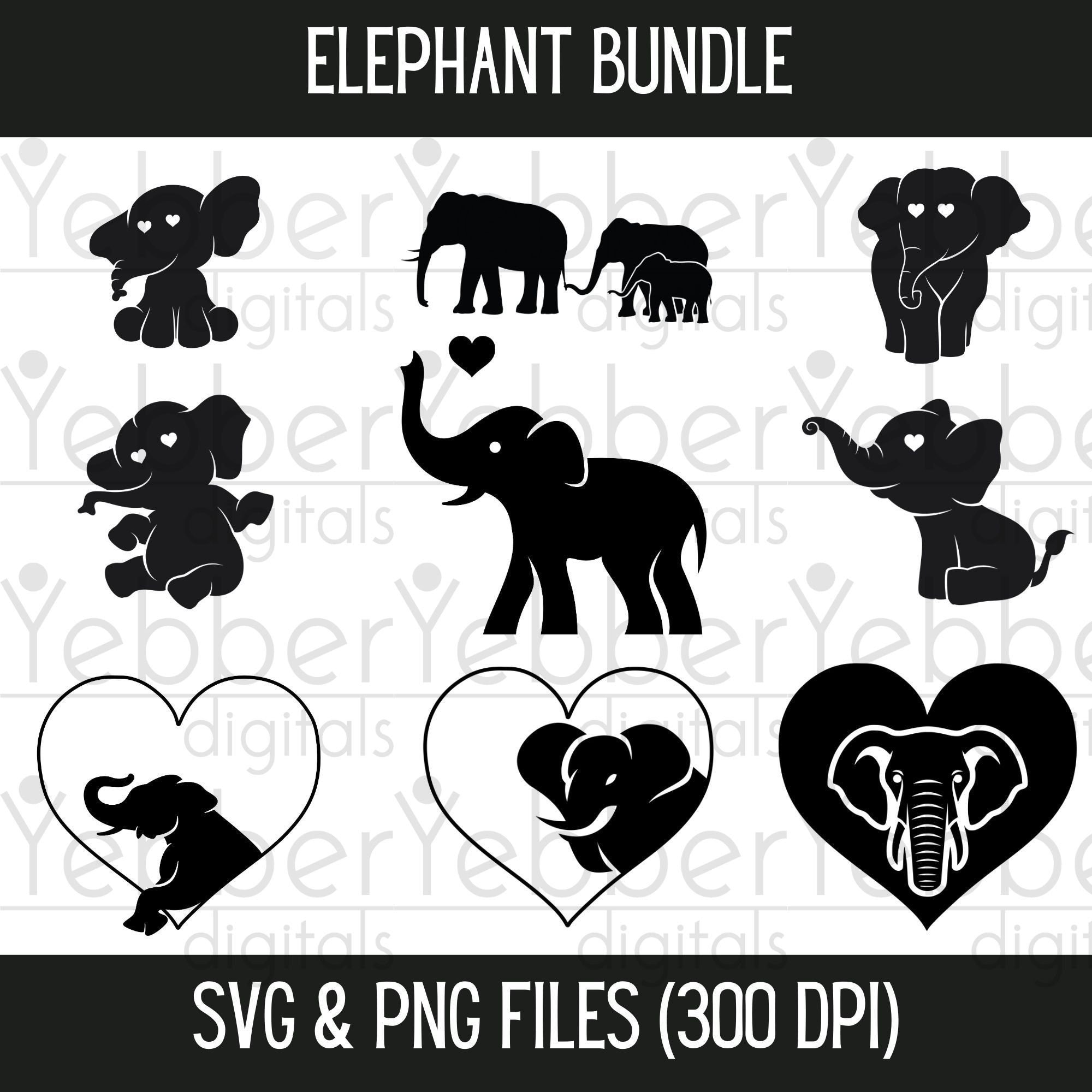Elephant SVG Bundle, Cute Elephant Heart, Safari Elephant PNG, Elephant ...