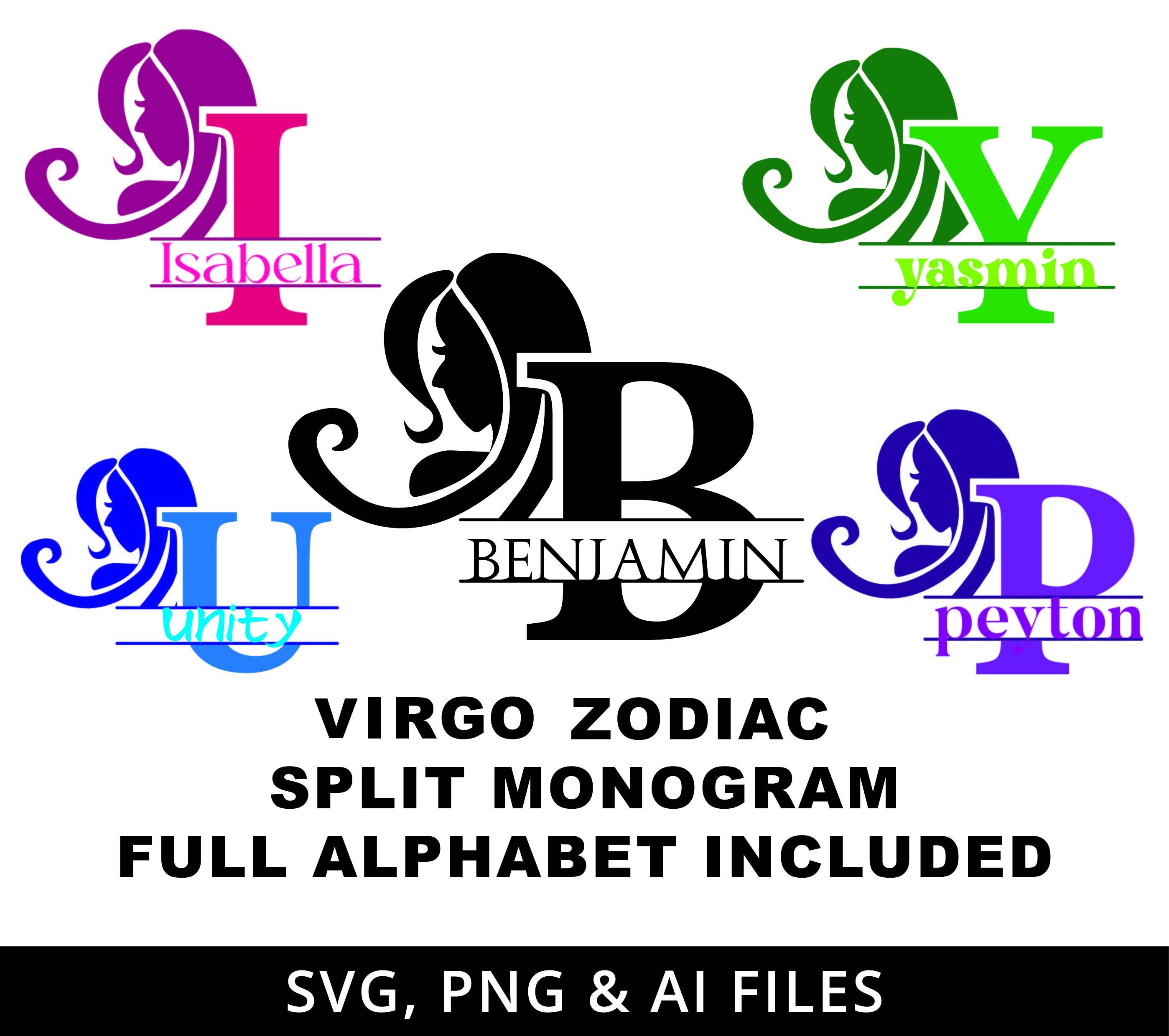 Virgo Split Monogram SVG, Zodiac Sign Alphabet Letter, Personalized ...