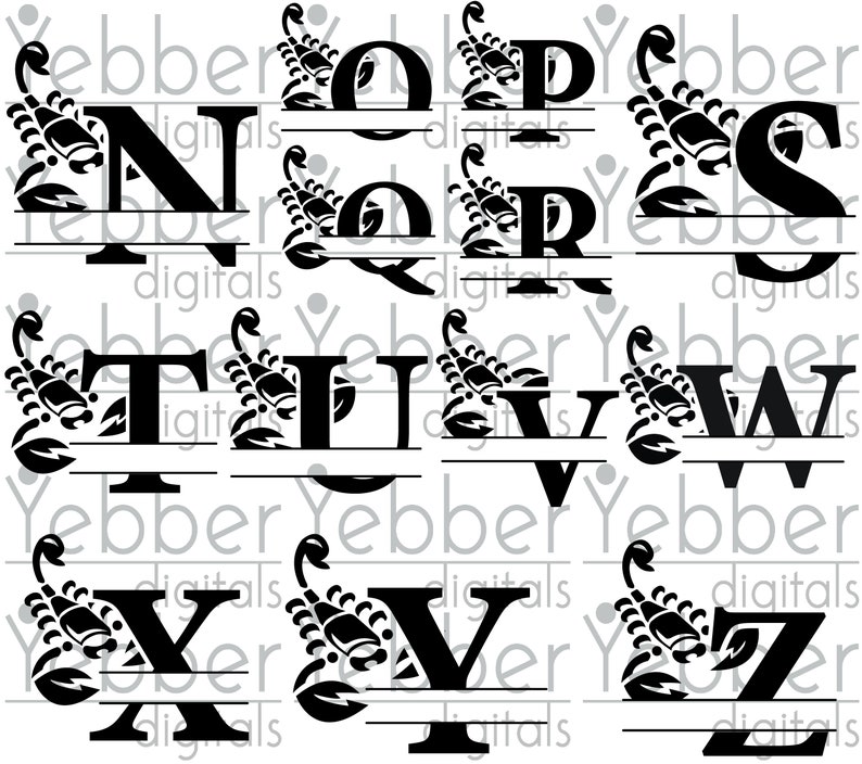 Split Monogram Alphabet SVG, Zodiac Star Sign Files, Scorpio Initials ...
