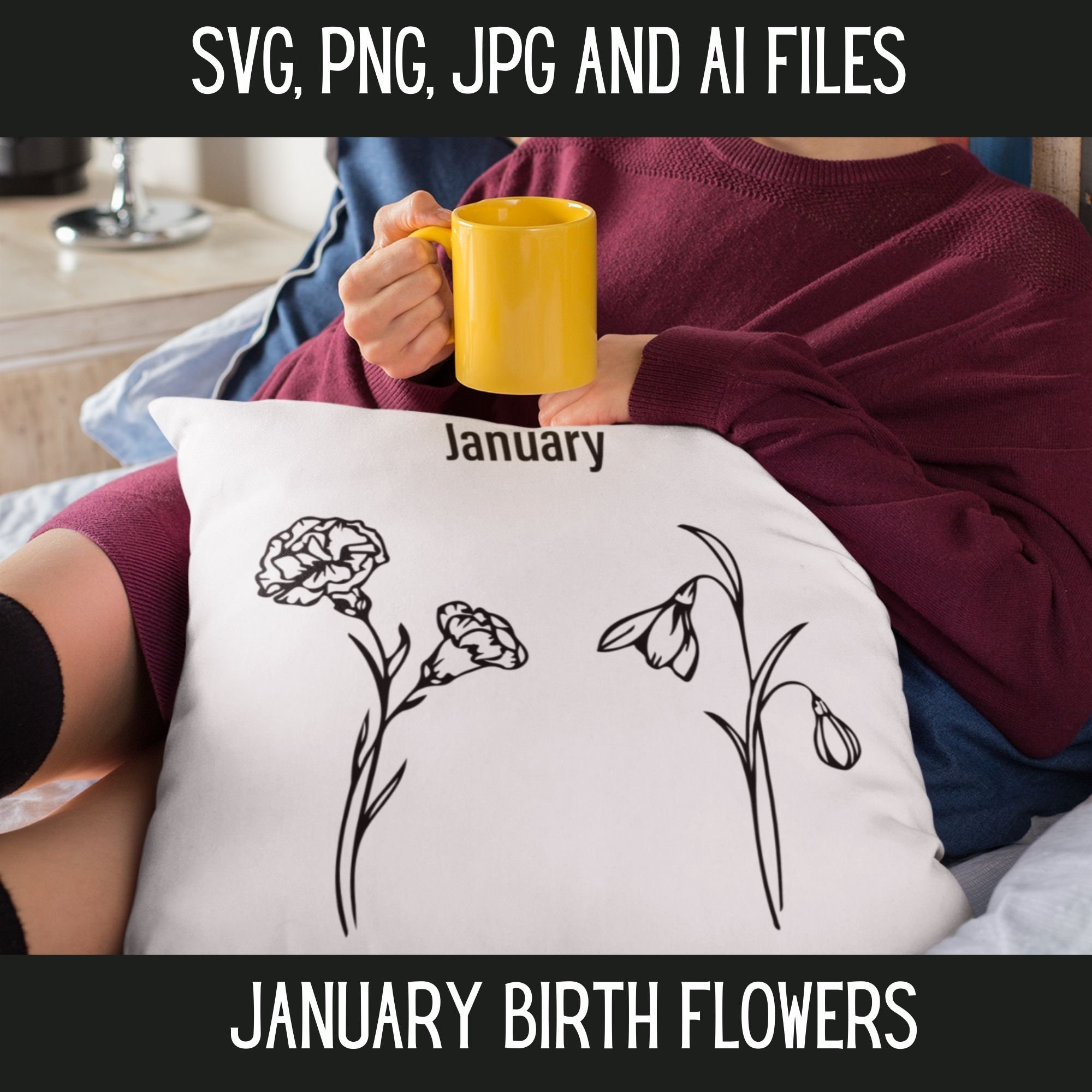 Birth Flowers SVG, January Bloom Sign, Seasonal Floral, Herbal ...