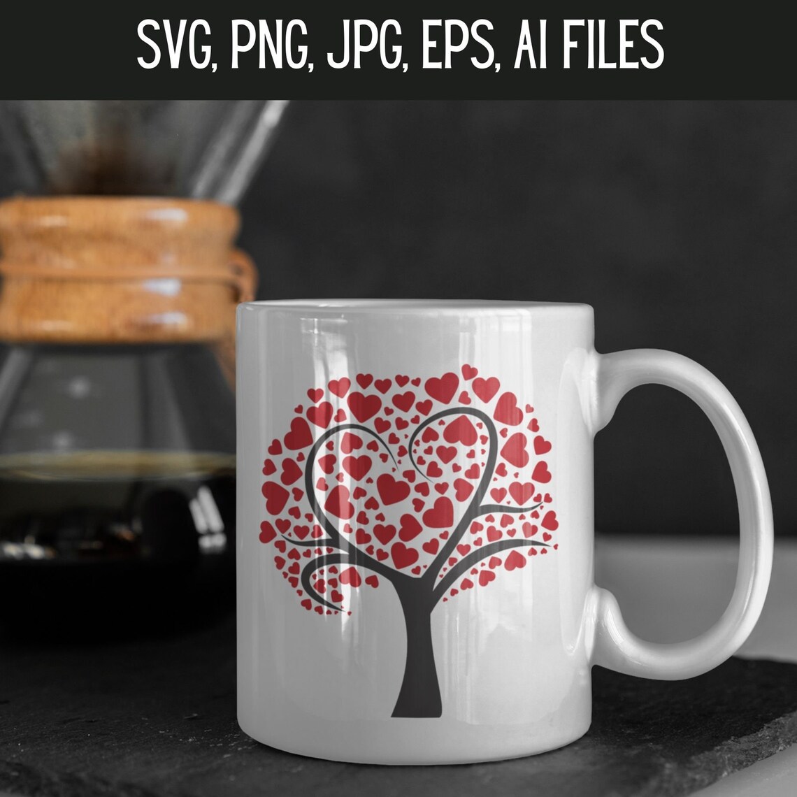 Love Heart Tree SVG, Valentine's Day PNG, Heart-shaped Clipart, Cutfile ...