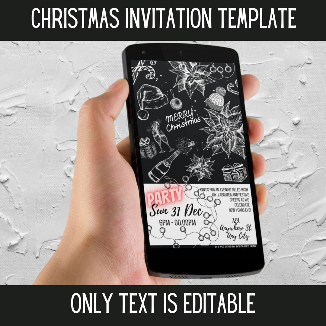 Editable Christmas Invitation Template, Xmas Invite, Holiday Party ...