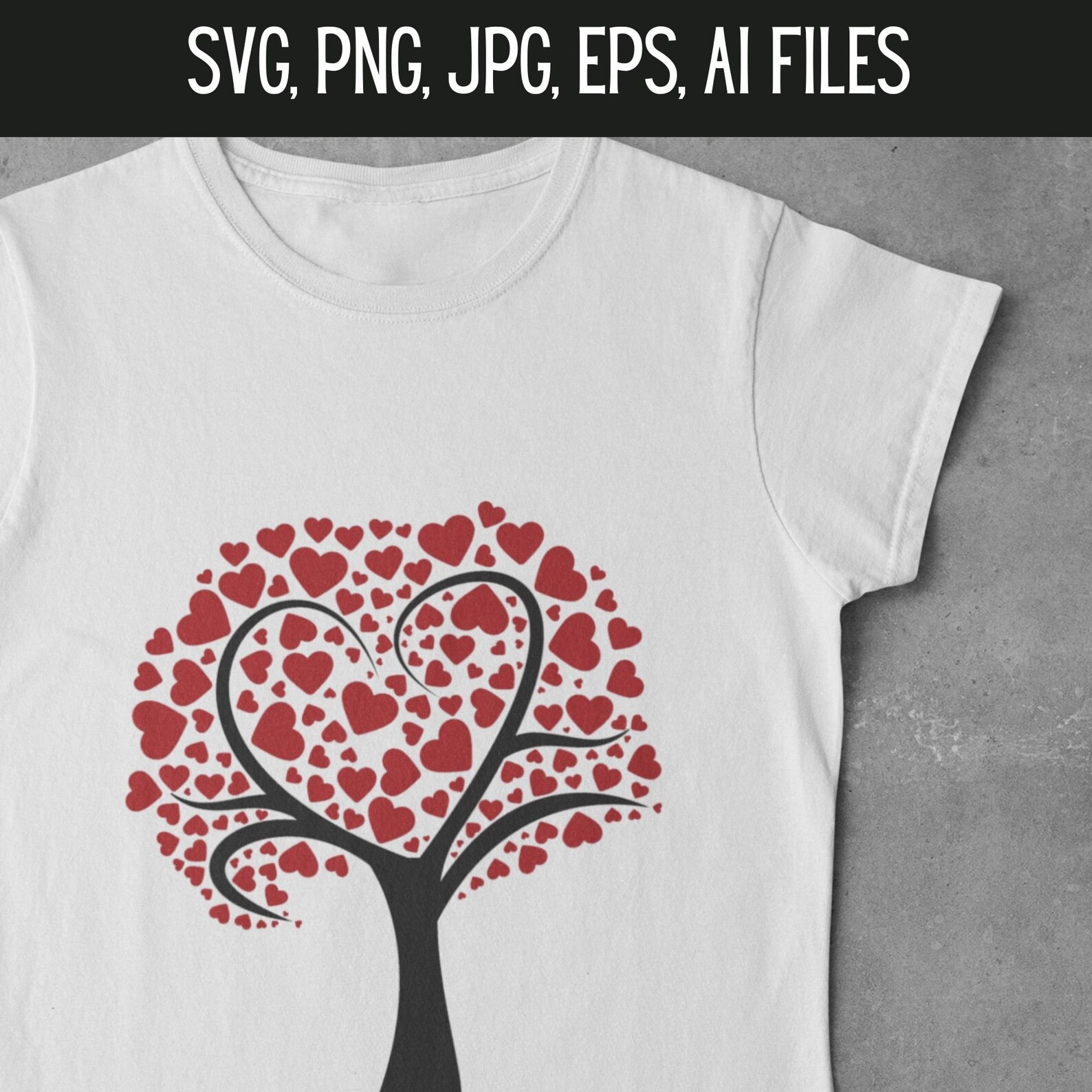 Love Heart Tree SVG, Valentine's Day PNG, Heart-shaped Clipart, Cutfile ...