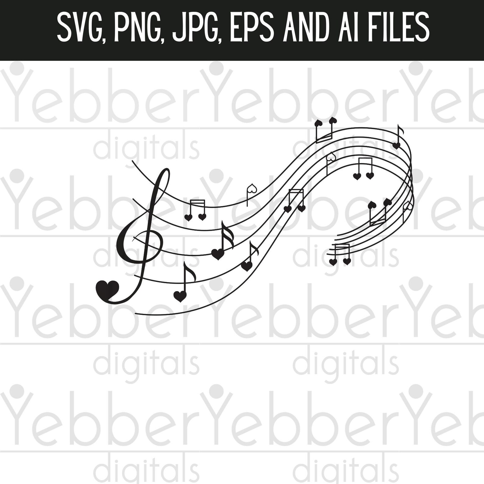 Heart Music Notes SVG, Instant Download, Sheet Music PNG, Music Note ...