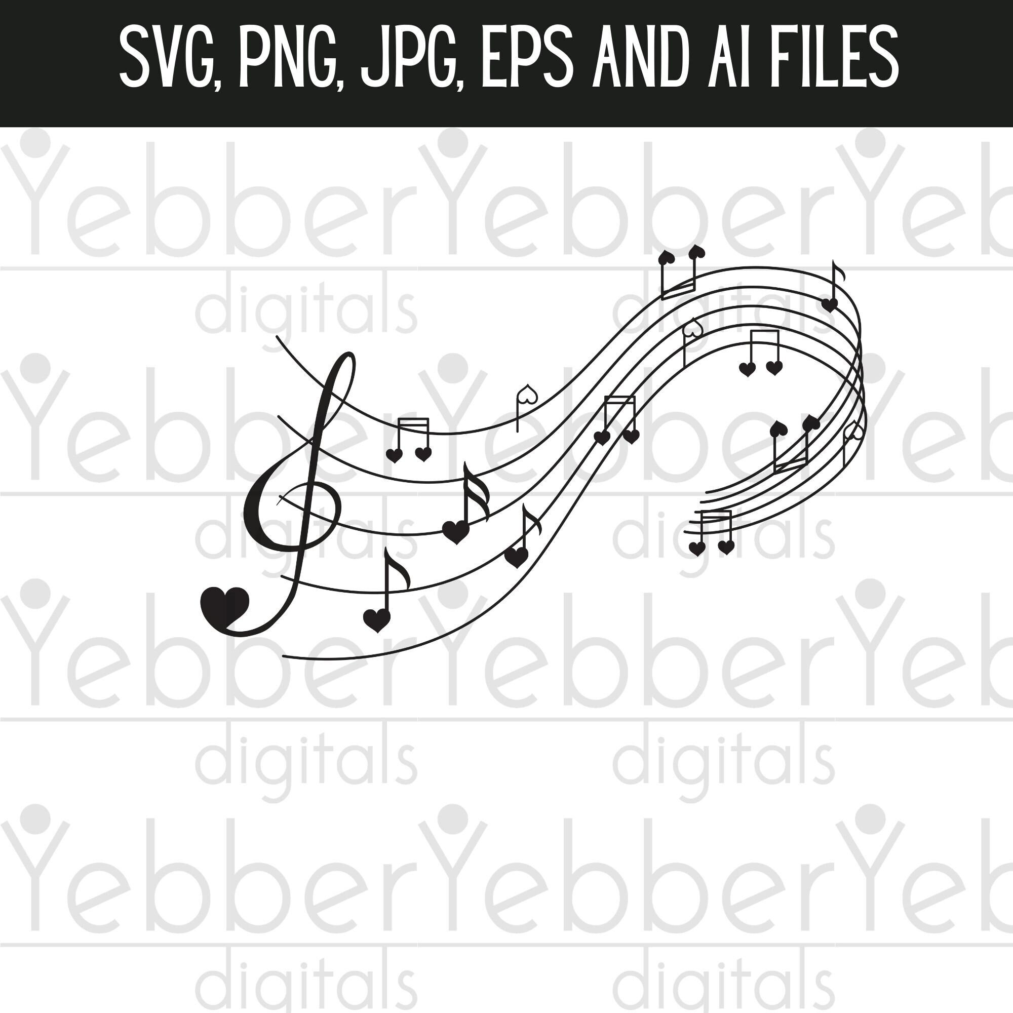 Heart Music Notes SVG, Instant Download, Sheet Music PNG, Music Note ...