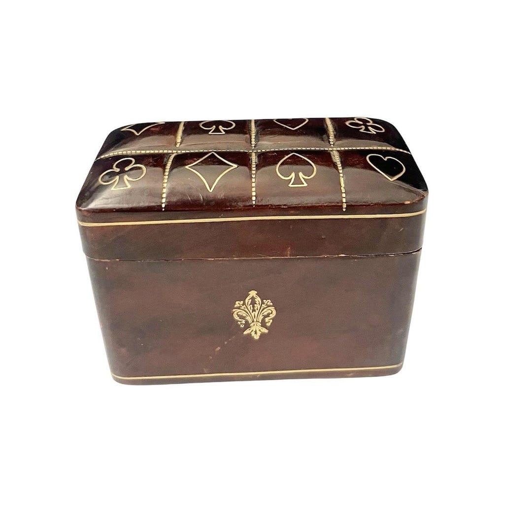 Vintage Double Deck Genuine Leather Embossed Playing Card Carrying Case ...