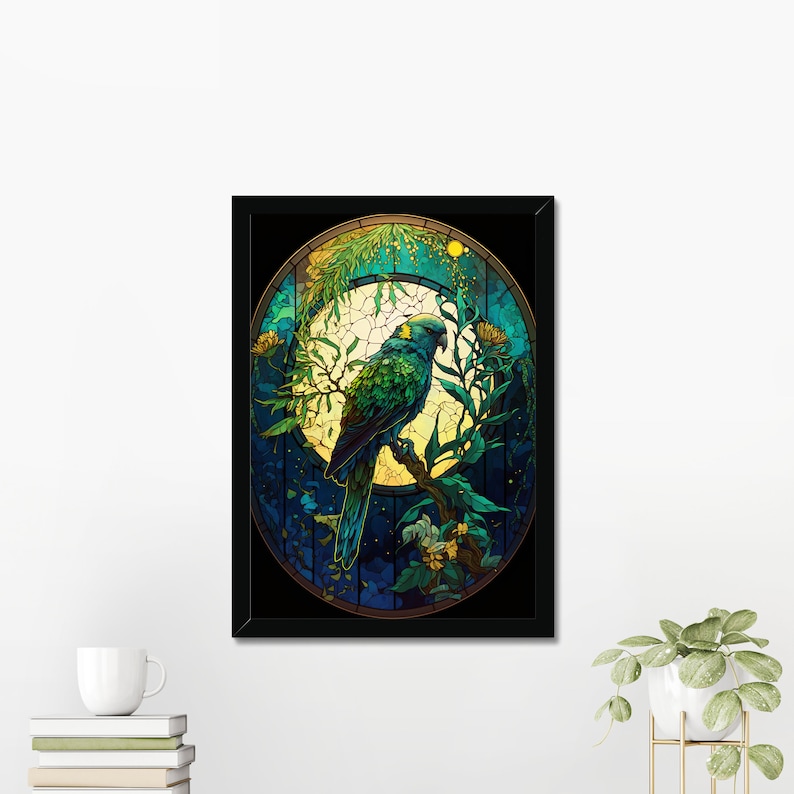 Printable Green Bird on Stained Glass, Printable Art, Digital Print ...