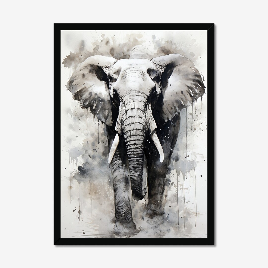 Elephant Art, Poster, Printable Wall Art, Watercolor Drawing, Digital ...