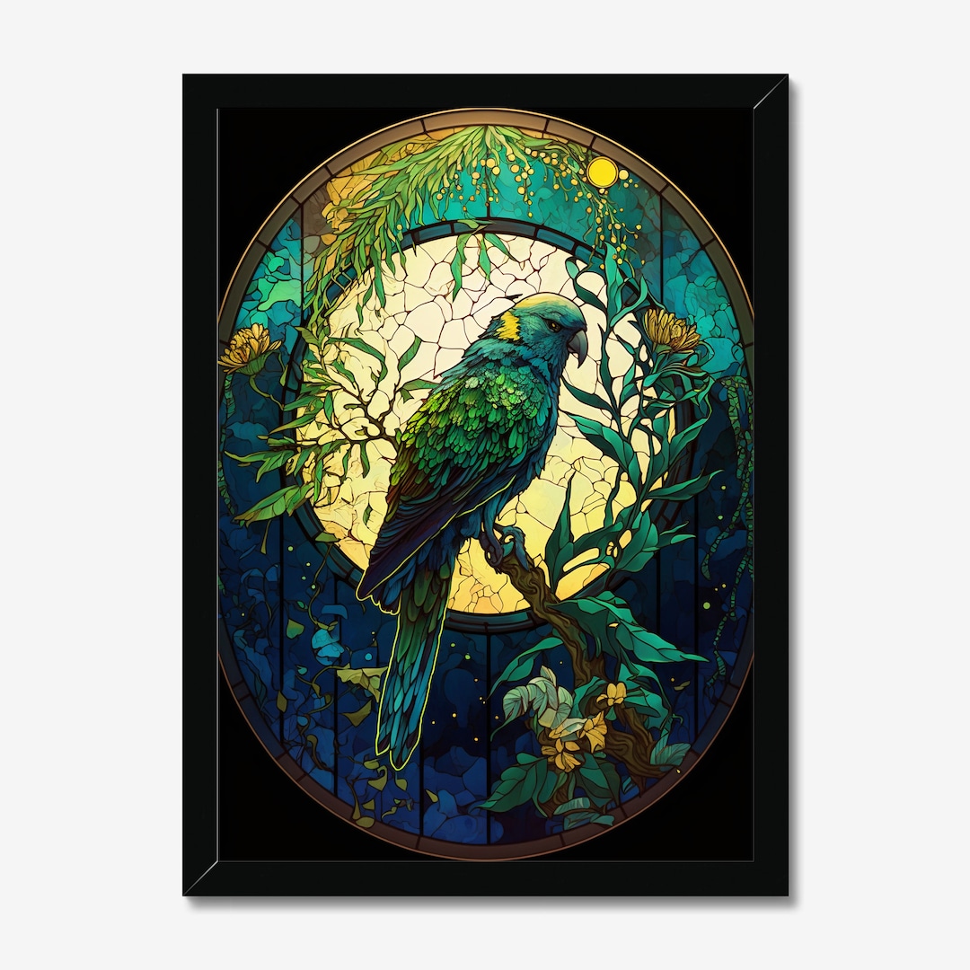 Printable Green Bird on Stained Glass, Printable Art, Digital Print ...