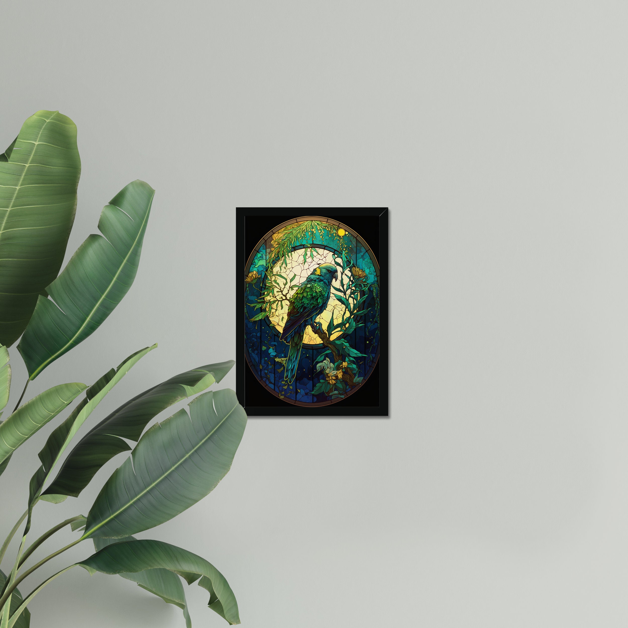 Printable Green Bird on Stained Glass, Printable Art, Digital Print ...