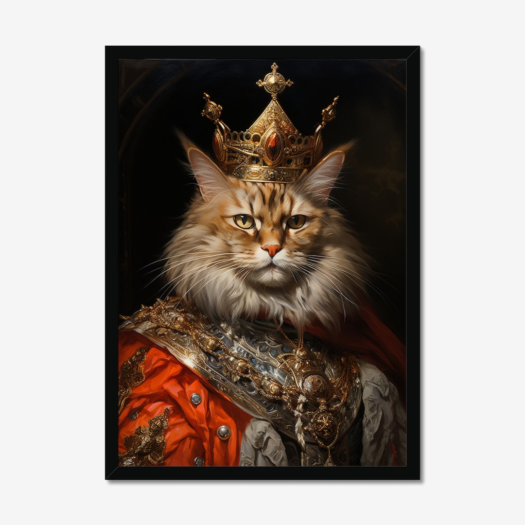 Cat King Portrait Art, Poster, Printable Wall Art, Wall Decor, Digital ...