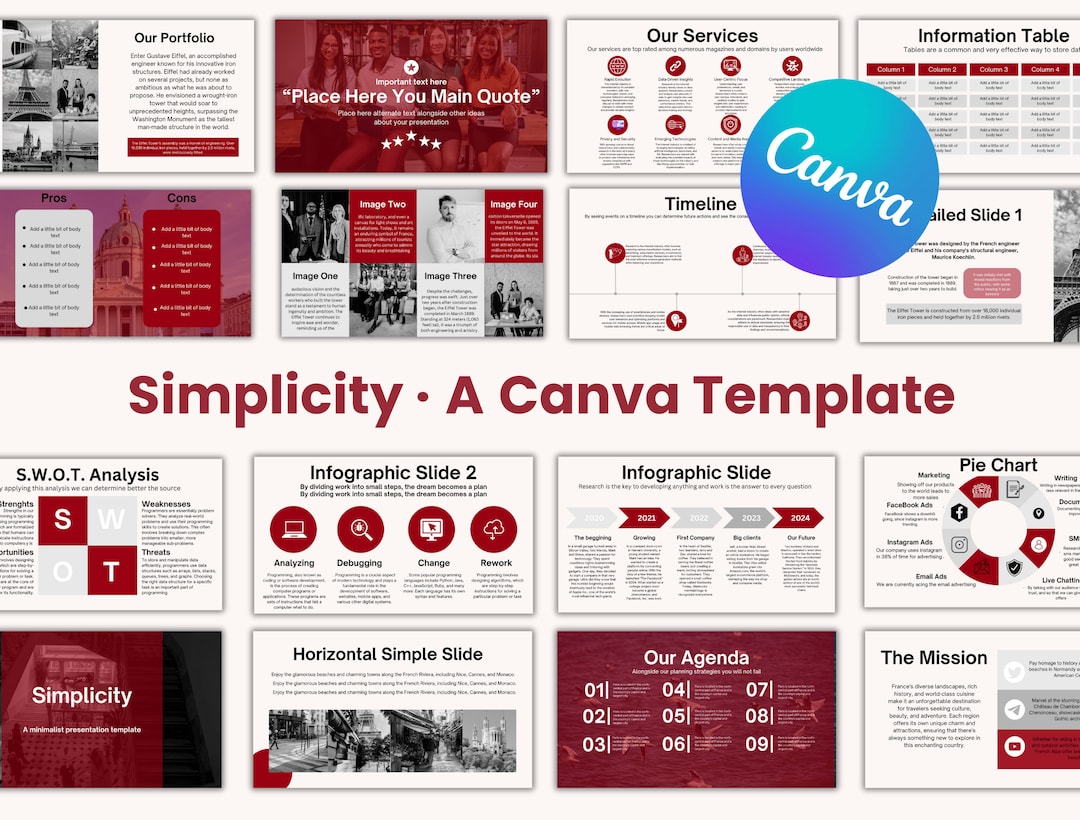 Minimal Modern Canva Presentation Template, Clean Cherry Red Deck ...