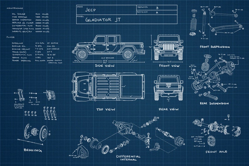 Jeep Blue Custom Blueprint Poster 24x36 - Etsy
