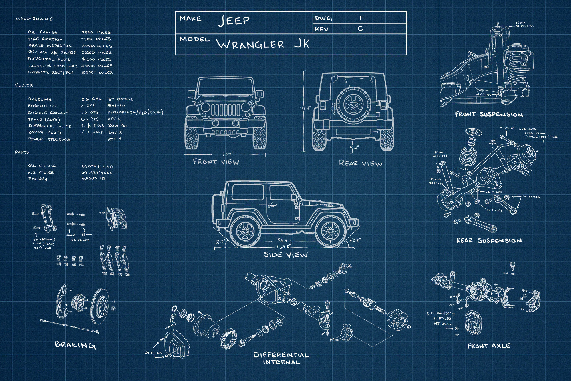 Jeep Blue Custom Blueprint Poster 24x36 - Etsy