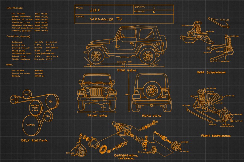 Jeep Black/orange Custom Blueprint Poster 24x36 - Etsy