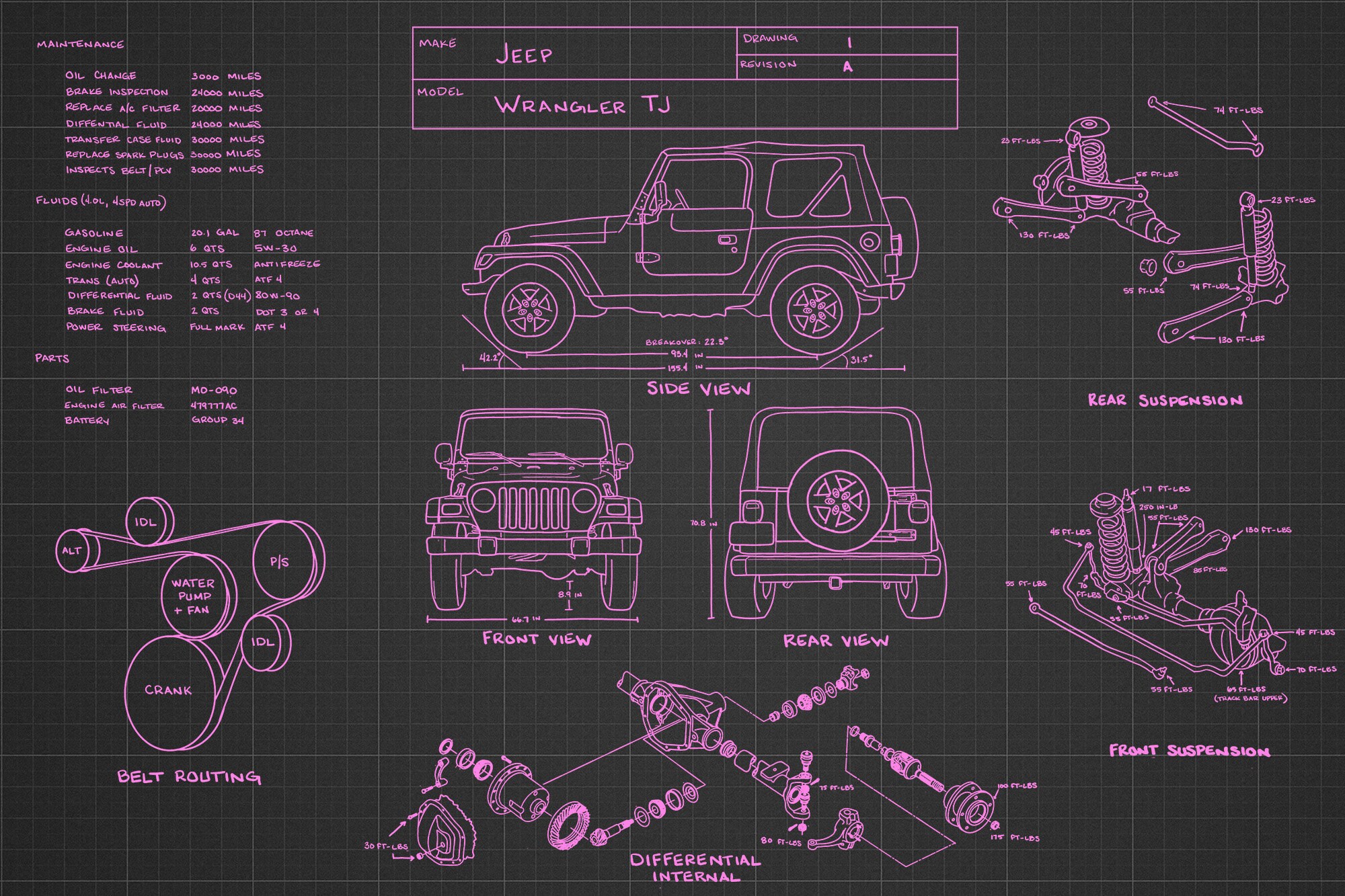 Jeep Black/pink Custom Blueprint Poster 24x36 - Etsy