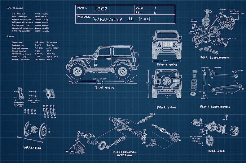 Jeep Blue Custom Blueprint Poster 24x36 - Etsy
