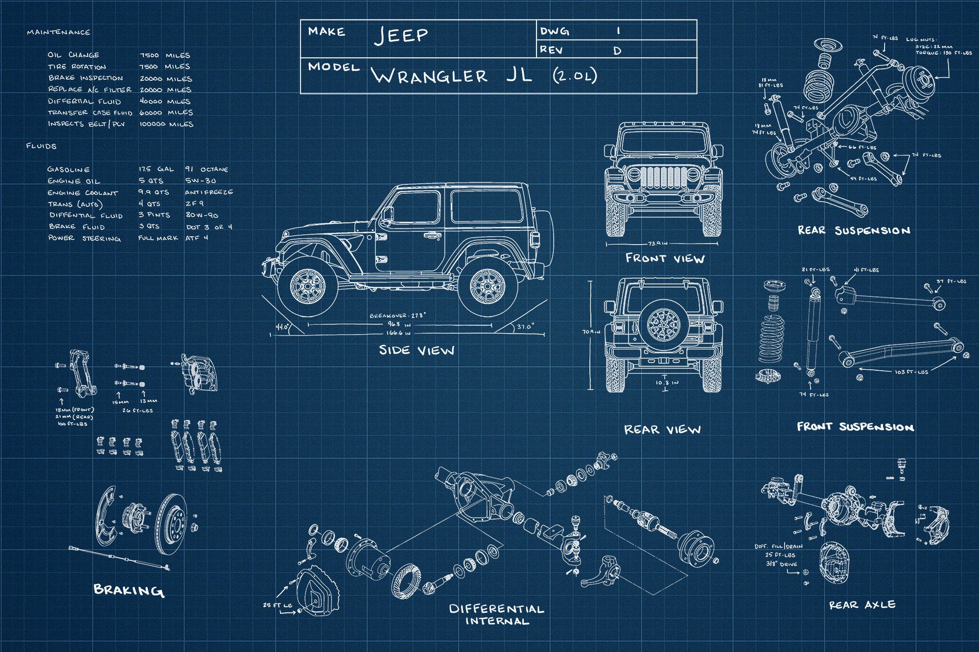 Jeep Blue Custom Blueprint Poster 24x36 - Etsy