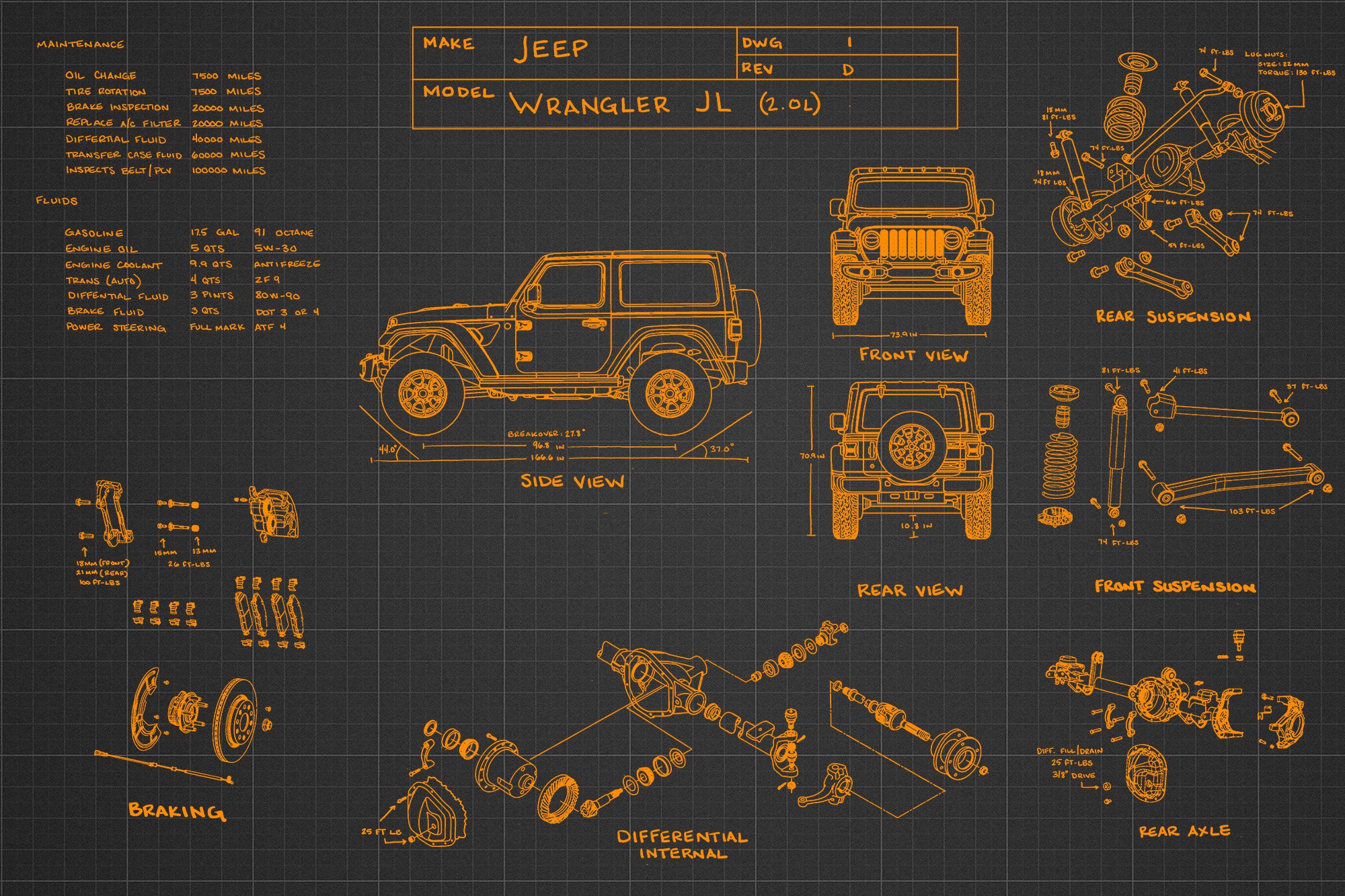 Jeep Black/orange Custom Blueprint Poster 24x36 - Etsy