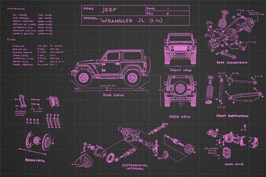 Jeep Black/pink Custom Blueprint Poster 24x36 - Etsy