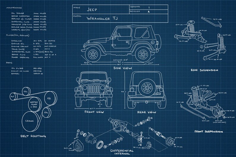 Jeep Blue Custom Blueprint Poster 24x36 - Etsy