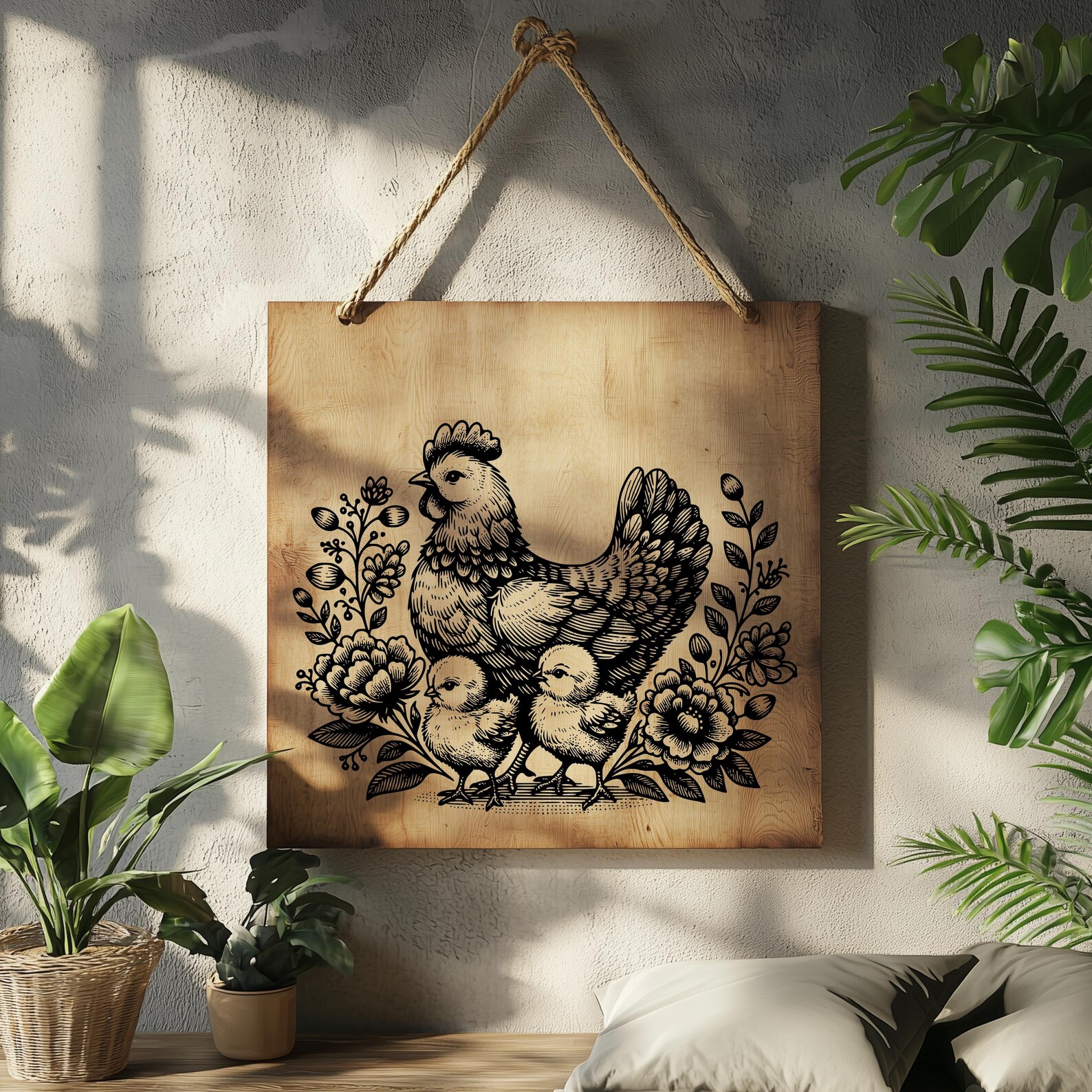 Cute Chicken Charcuterie Board SVG, Floral Hen With Chicks Cutting ...