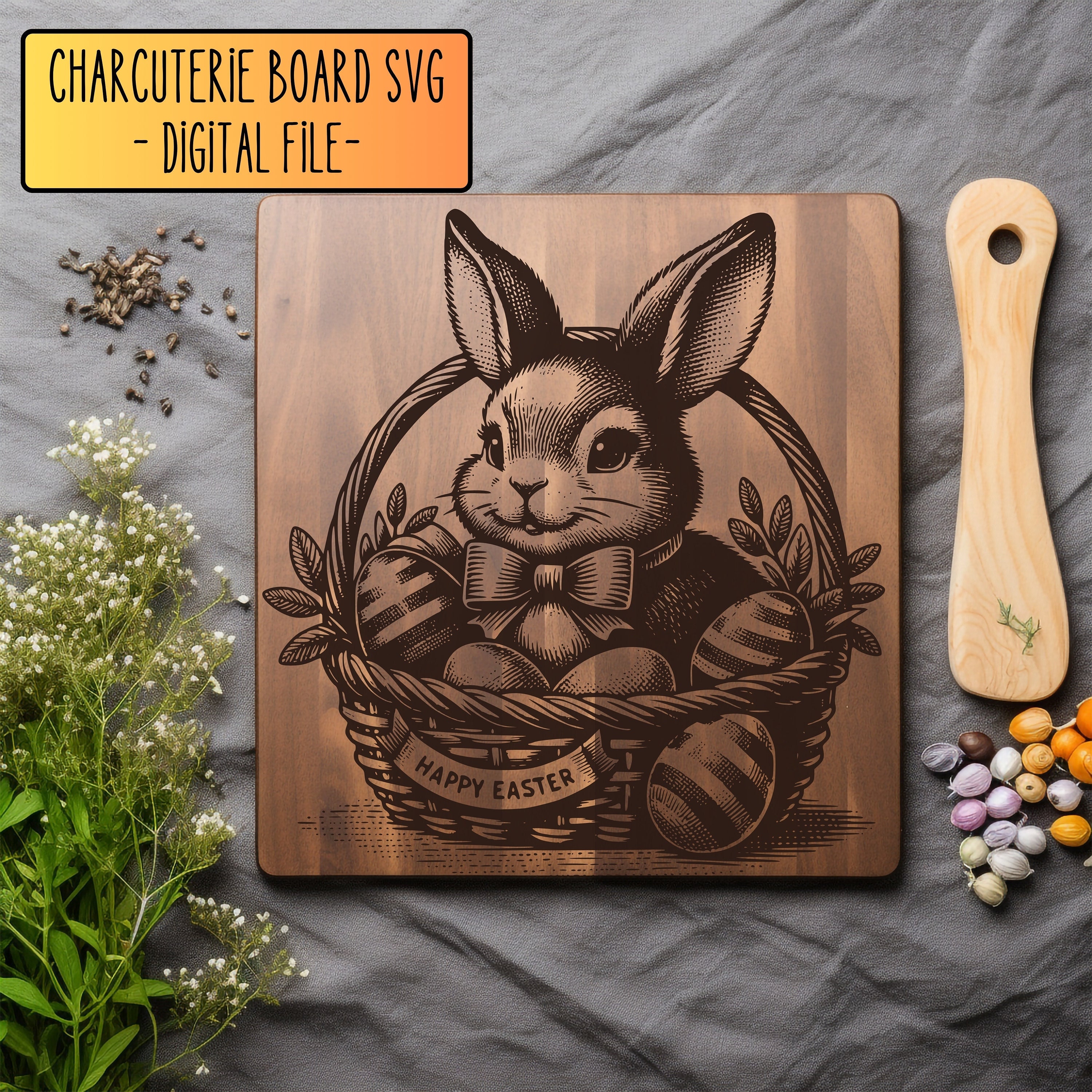 Easter Bunny Charcuterie Board SVG, Cute Bunny Cutting Board Digital ...