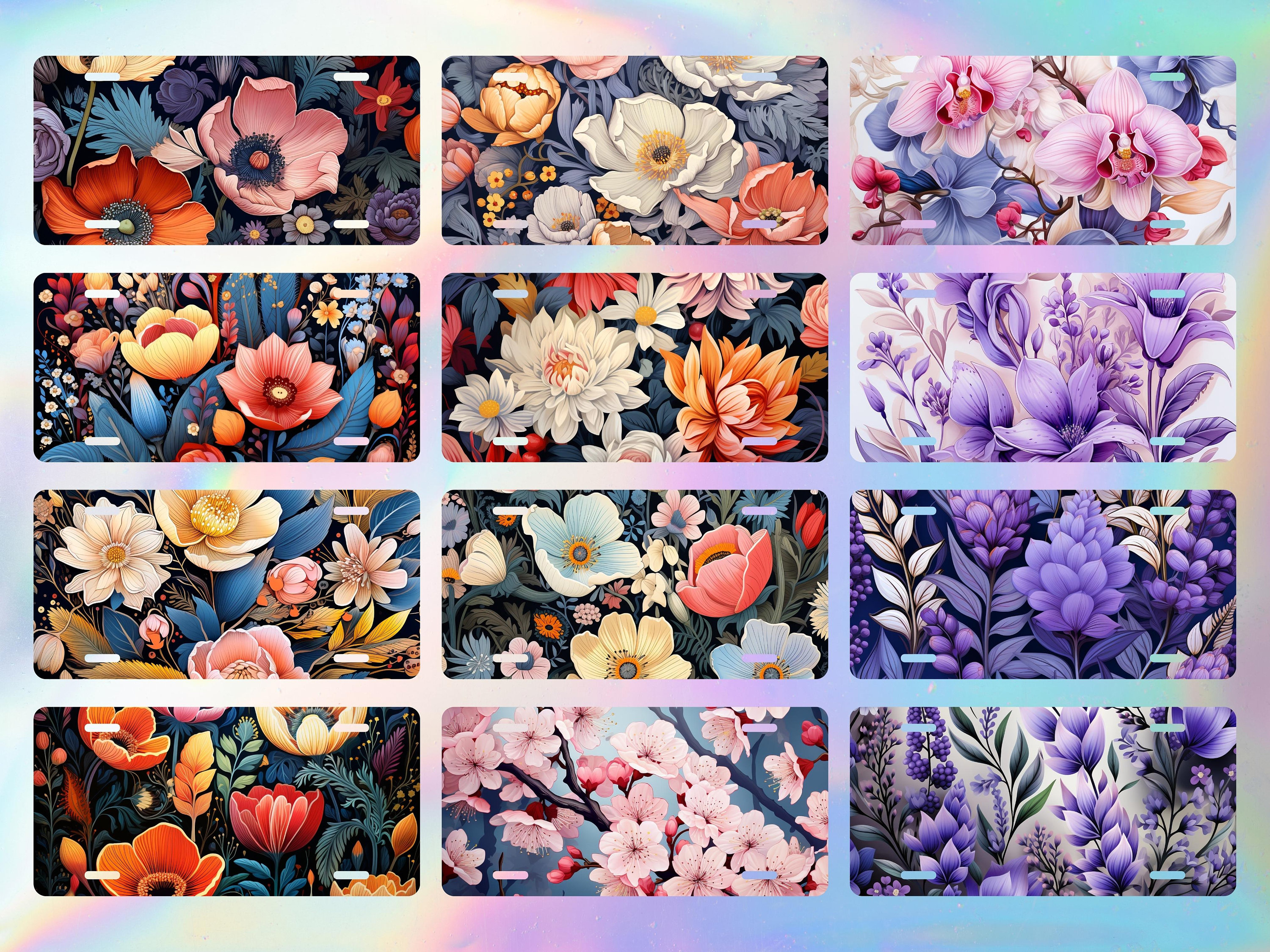 Flower License Plate PNG Bundle, 100 Printable Floral License Plate ...