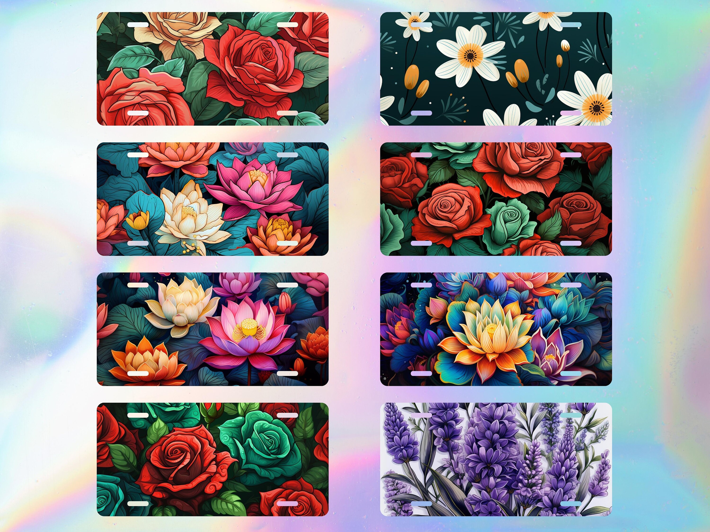Flower License Plate PNG Bundle, 100 Printable Floral License Plate ...