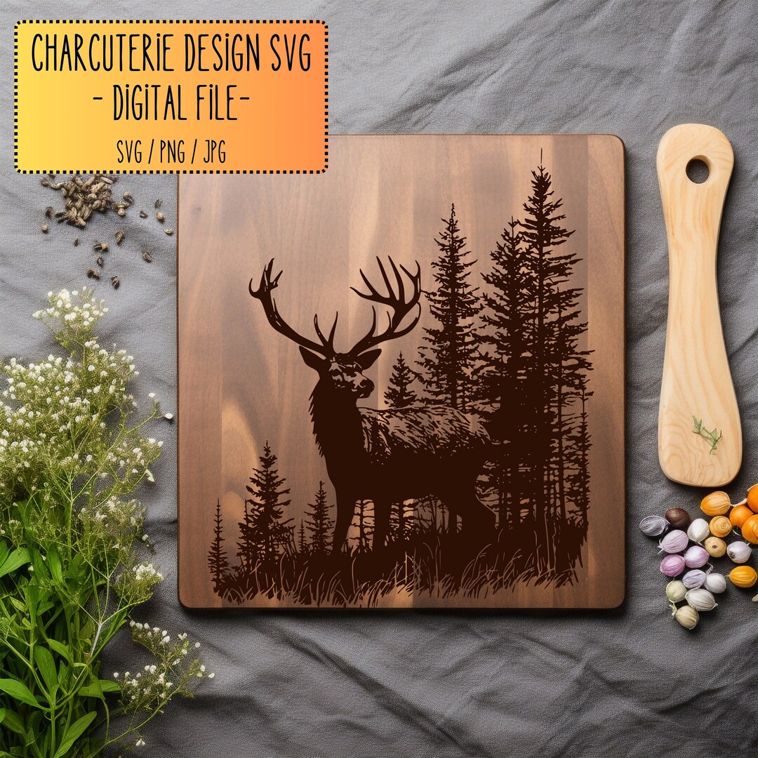 Deer Charcuterie Design SVG, Chopping Board PNG, Cutting Board Digital ...