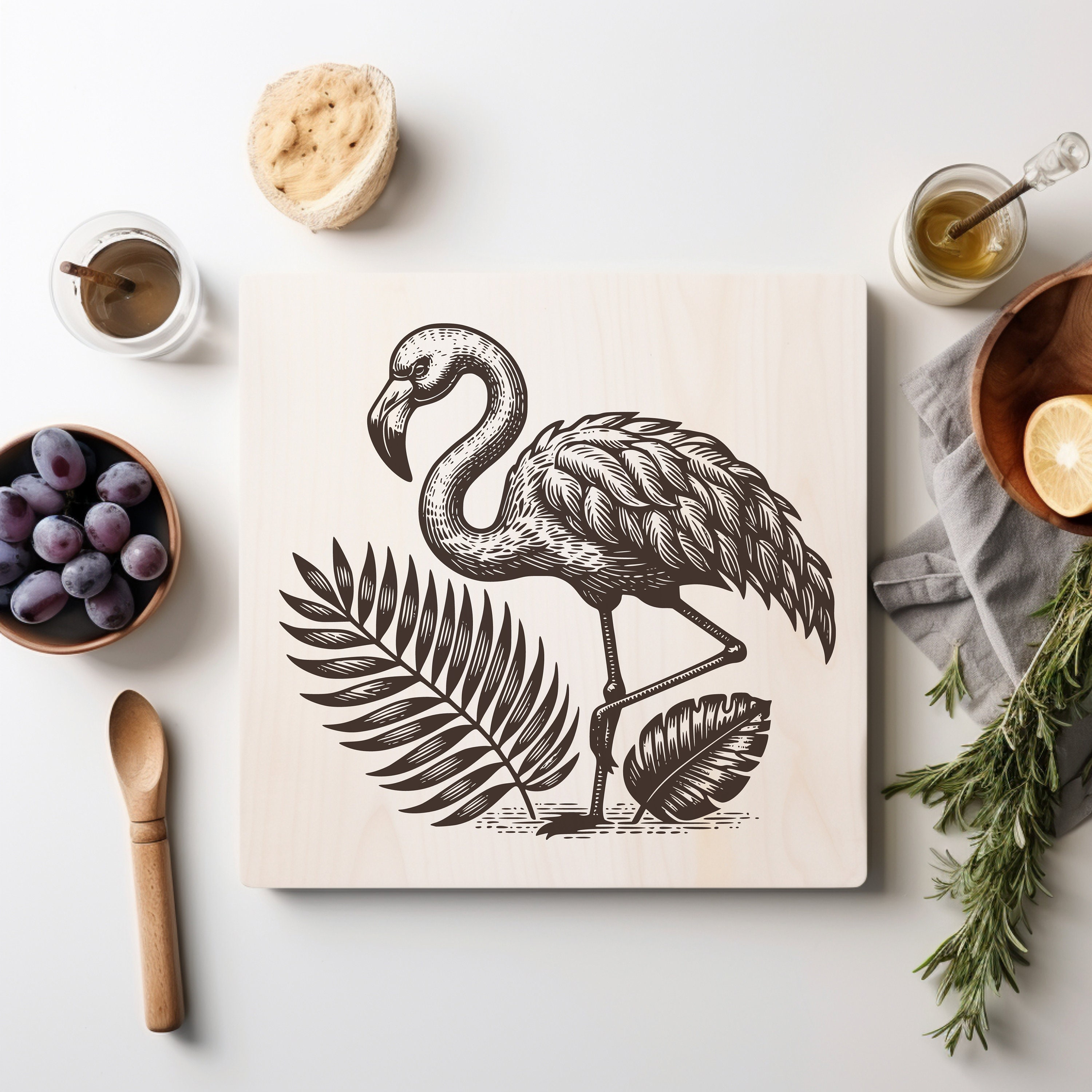 Flamingo Charcuterie Board SVG, Exotic Bird Cutting Board Digital File ...