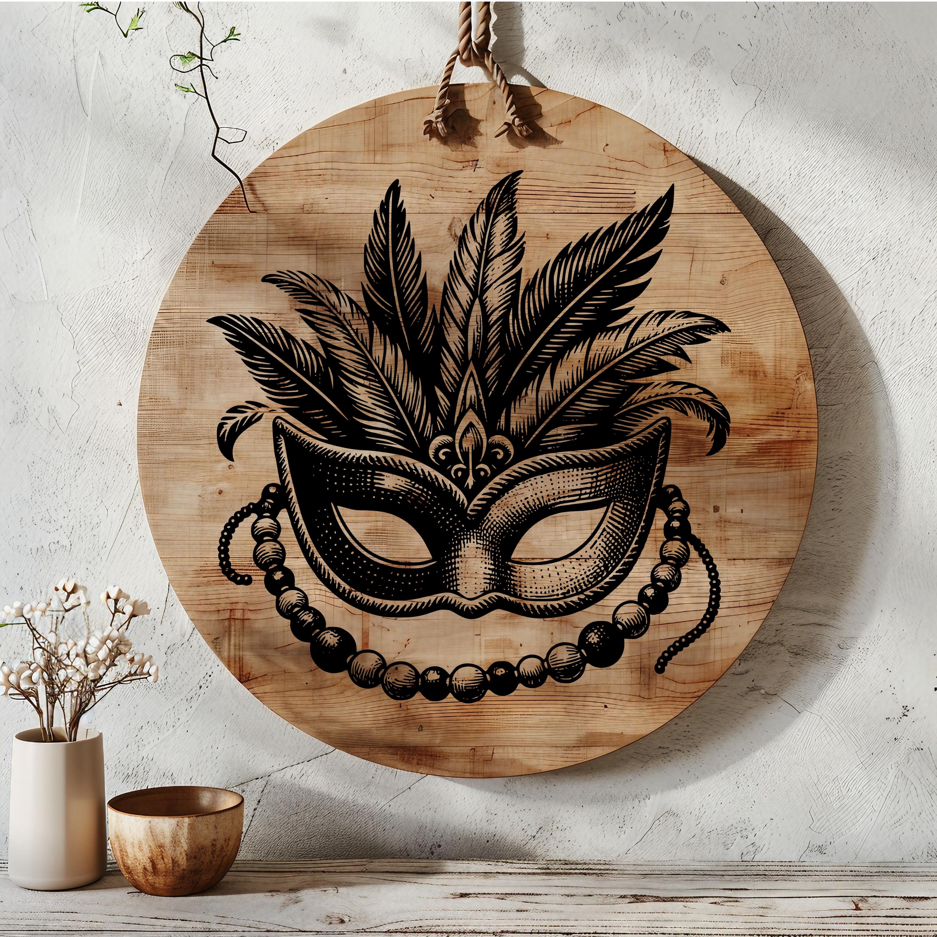 Mardi Gras Laser Engraving File Bundle, Festive Masks Digital, Party ...