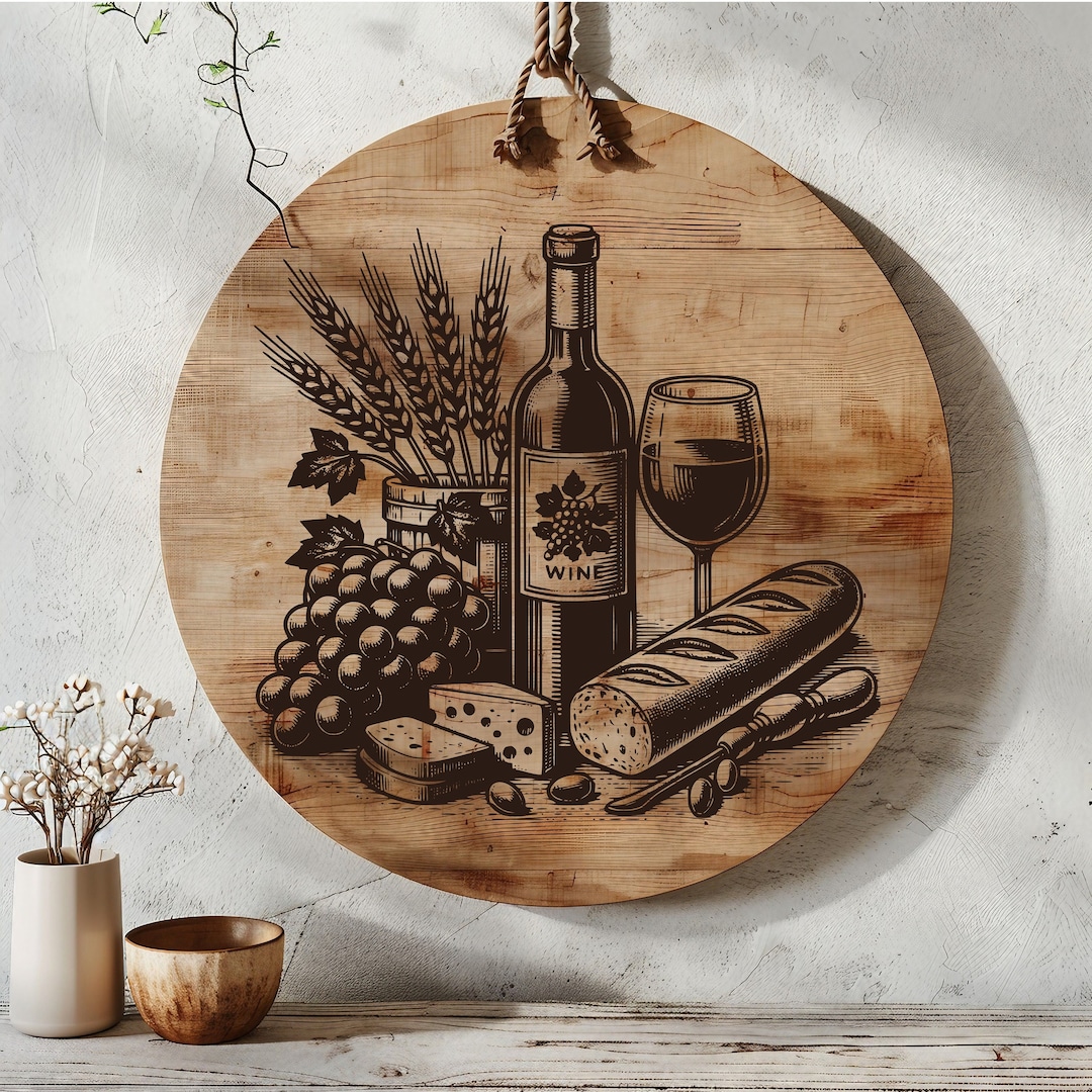 Meal SVG Laser Engraved File, Wine and Cheese Digital File, Cheese ...