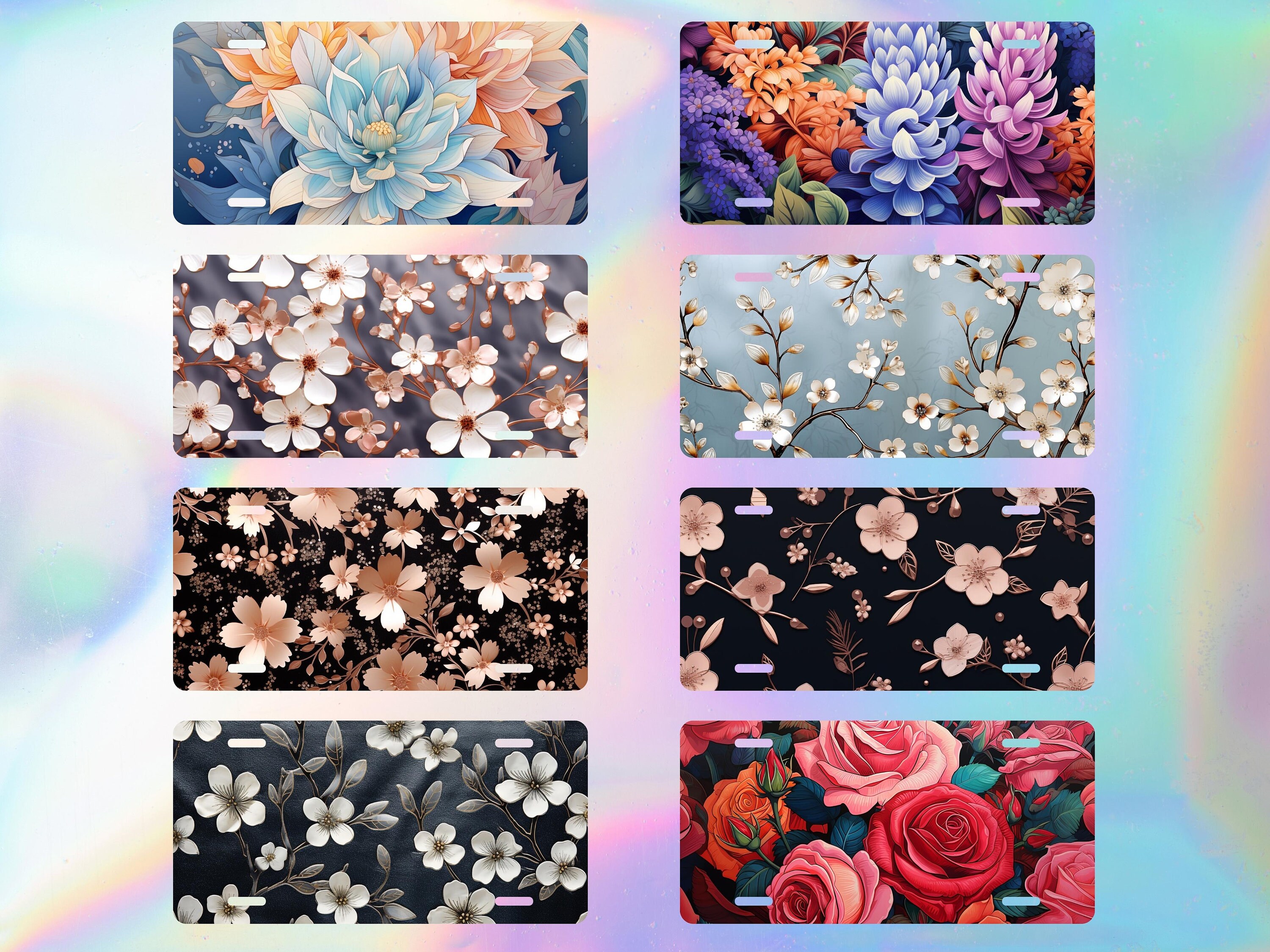Flower License Plate PNG Bundle, 100 Printable Floral License Plate ...