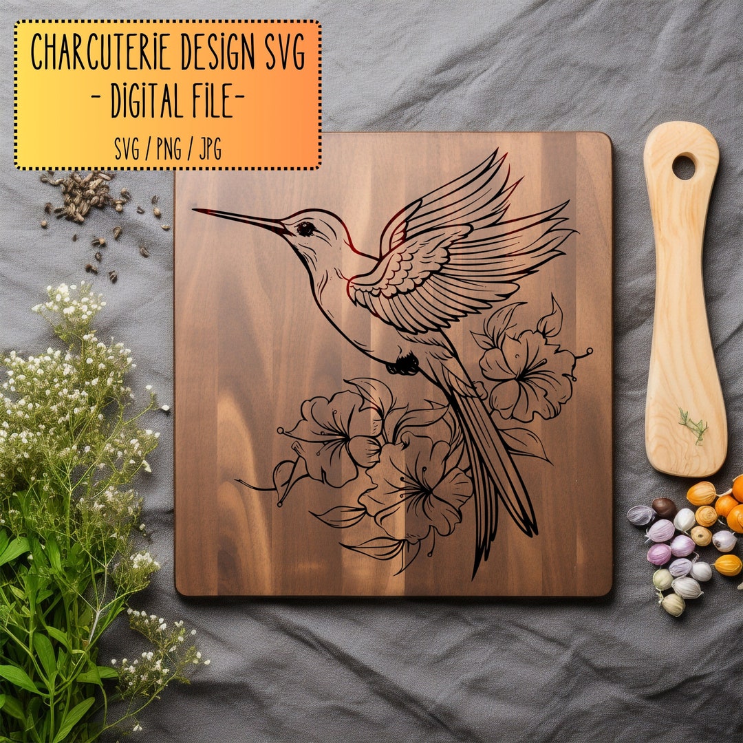 Hummingbird Charcuterie Design SVG, Chopping Board PNG, Cutting Board ...