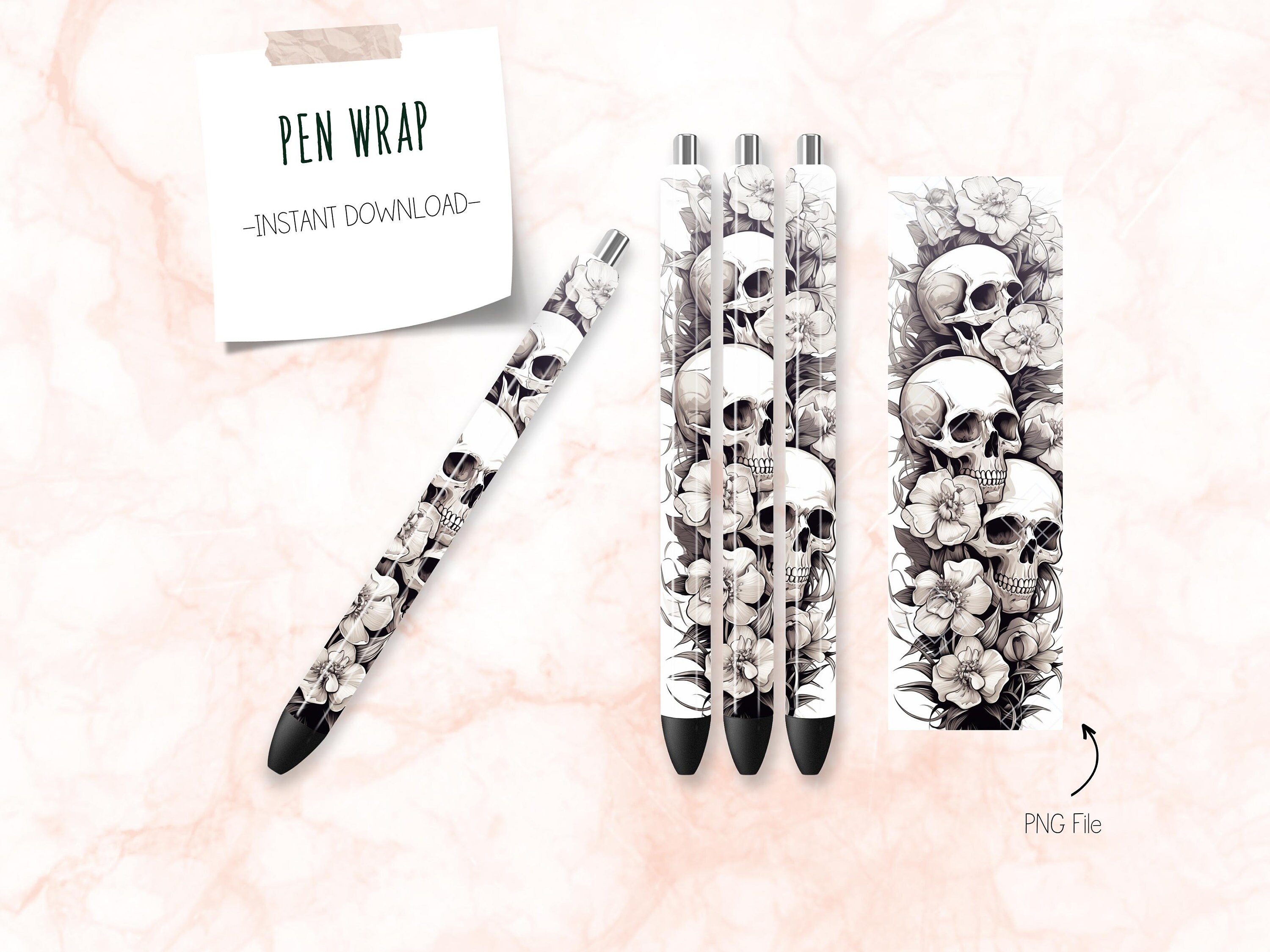 Skull Pen Wrap PNG, Gothic Pen Wrap, Sublimation Design, Instant ...