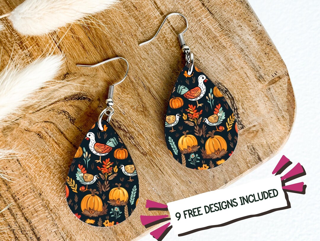 Thanksgiving Teardrop Earring Design, Printable Turkey and Pumpkin ...